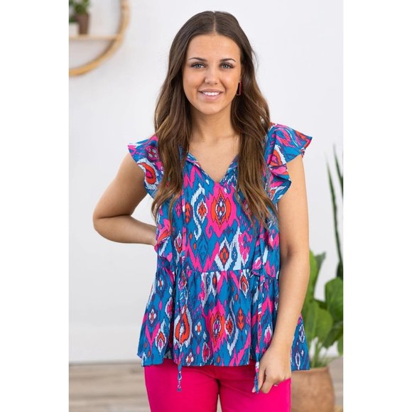 Emily Wonder | Tops | Emily Wonder Blouse Womens X Blue Pink Patterned ...